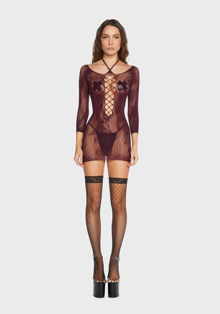 Sheer Rose Mesh Bodystocking - Burgundy – Dolls Kill