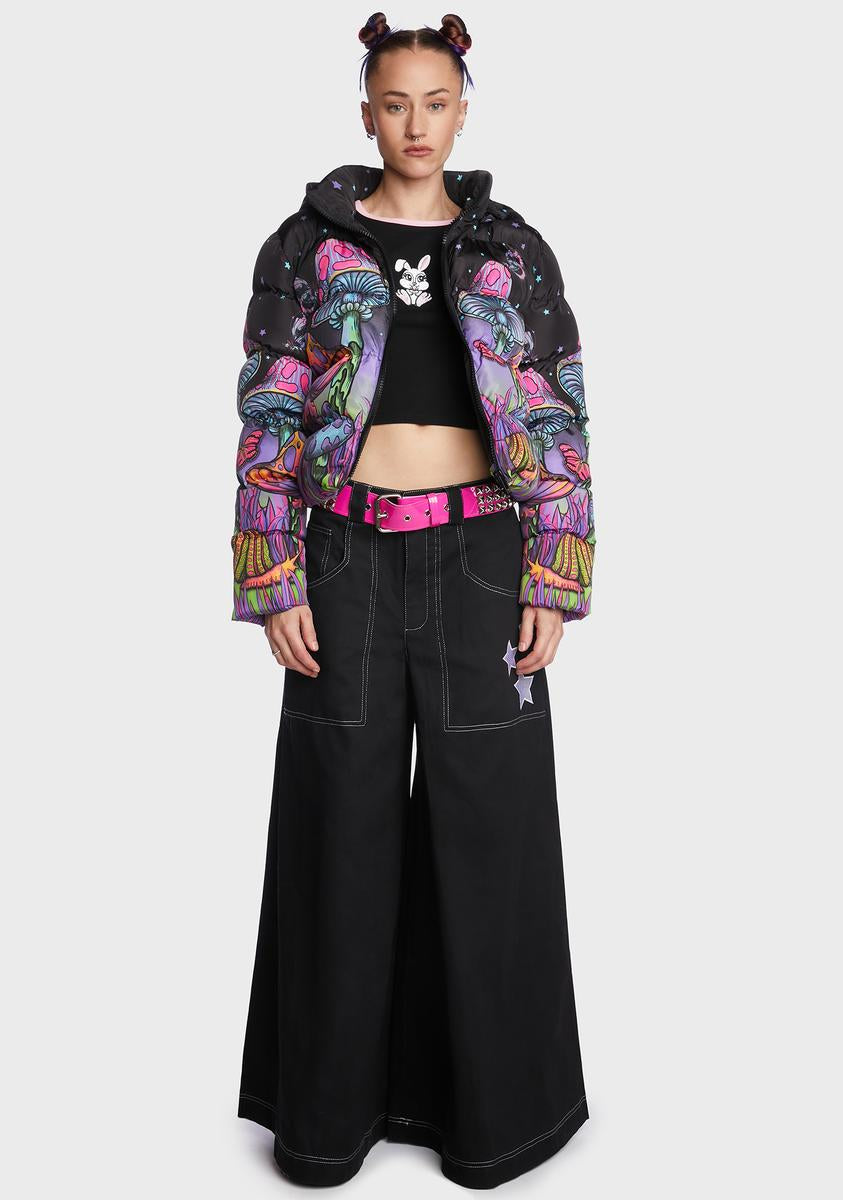 Current Mood Trippy Mushroom Butterfly Puffer Jacket - Multi – Dolls Kill