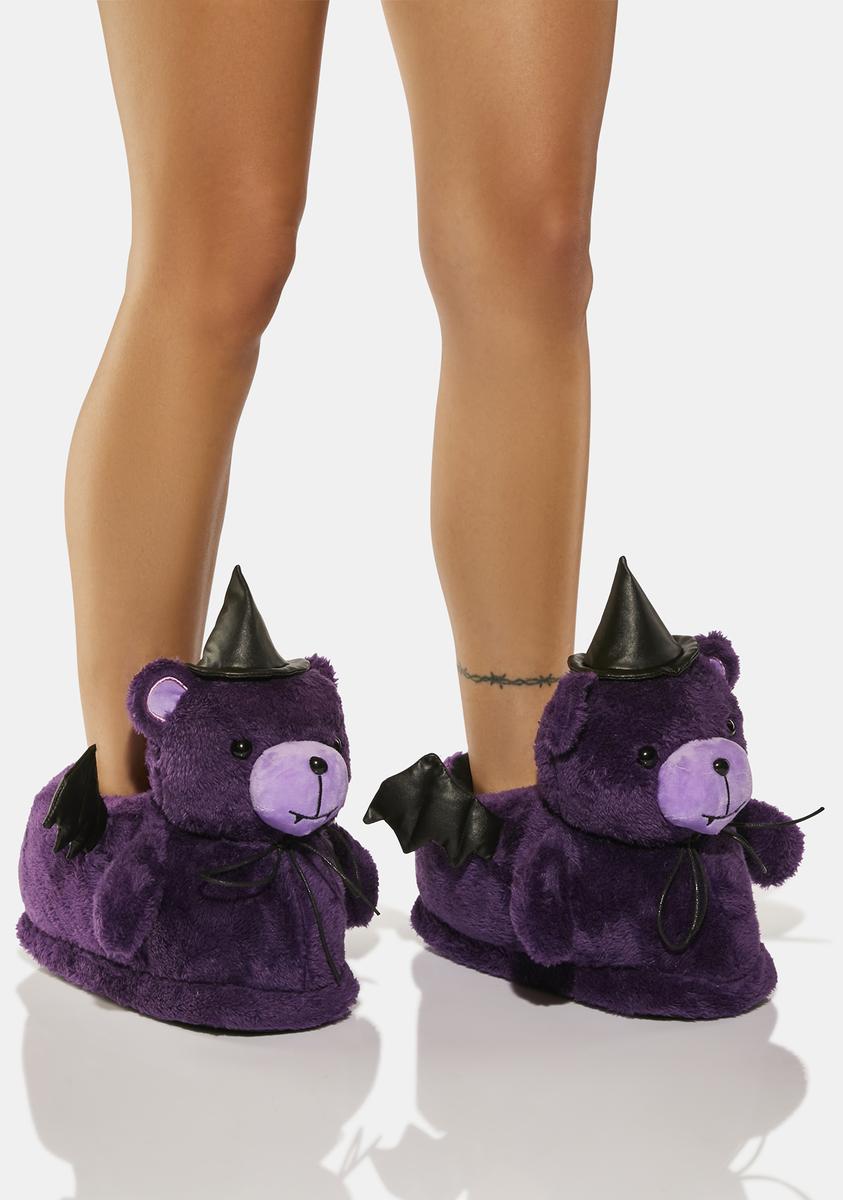 Faux Fur Vampire Bear Slippers - Purple – Dolls Kill