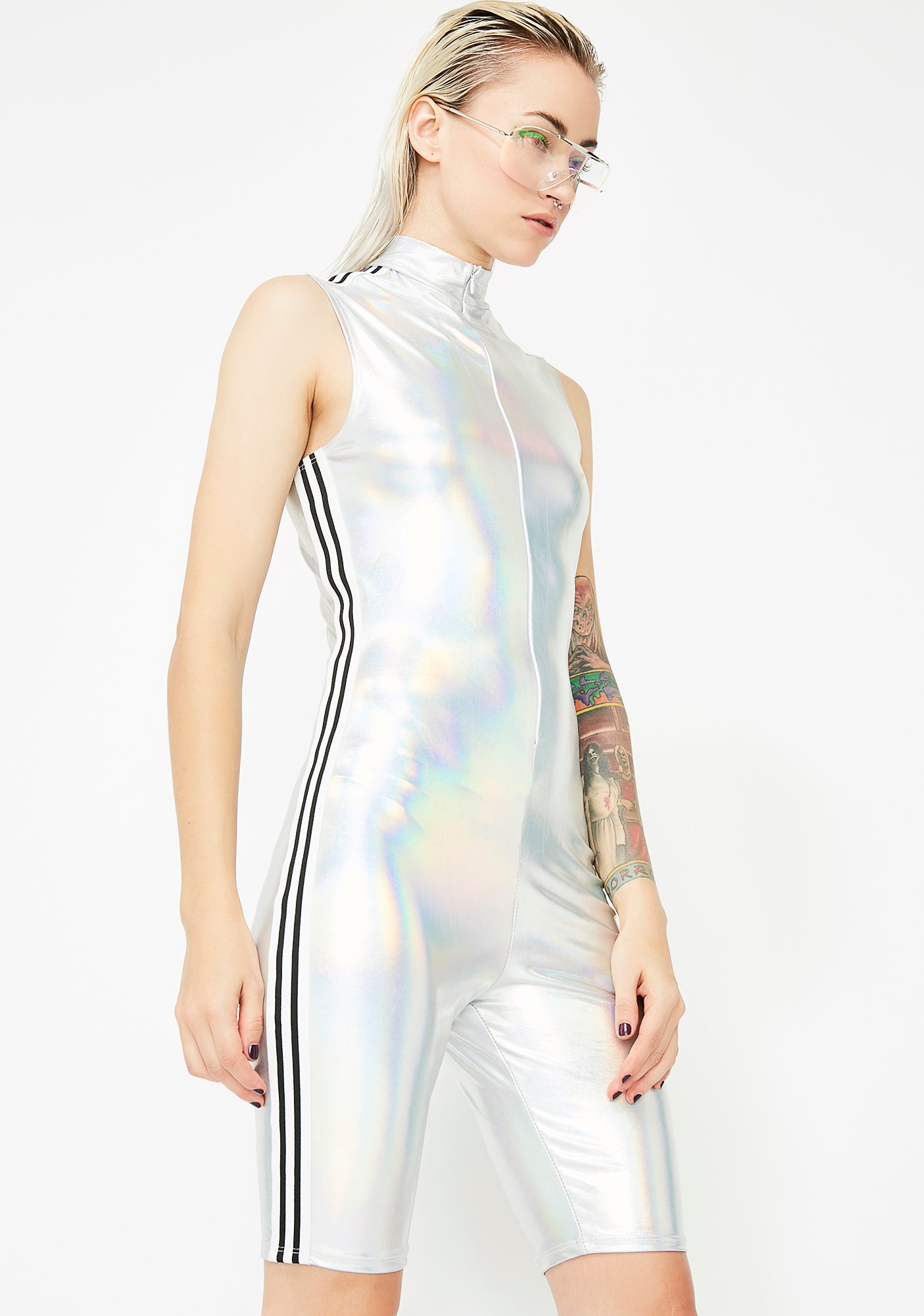 Silver Hologram Bodycon Romper – Dolls Kill