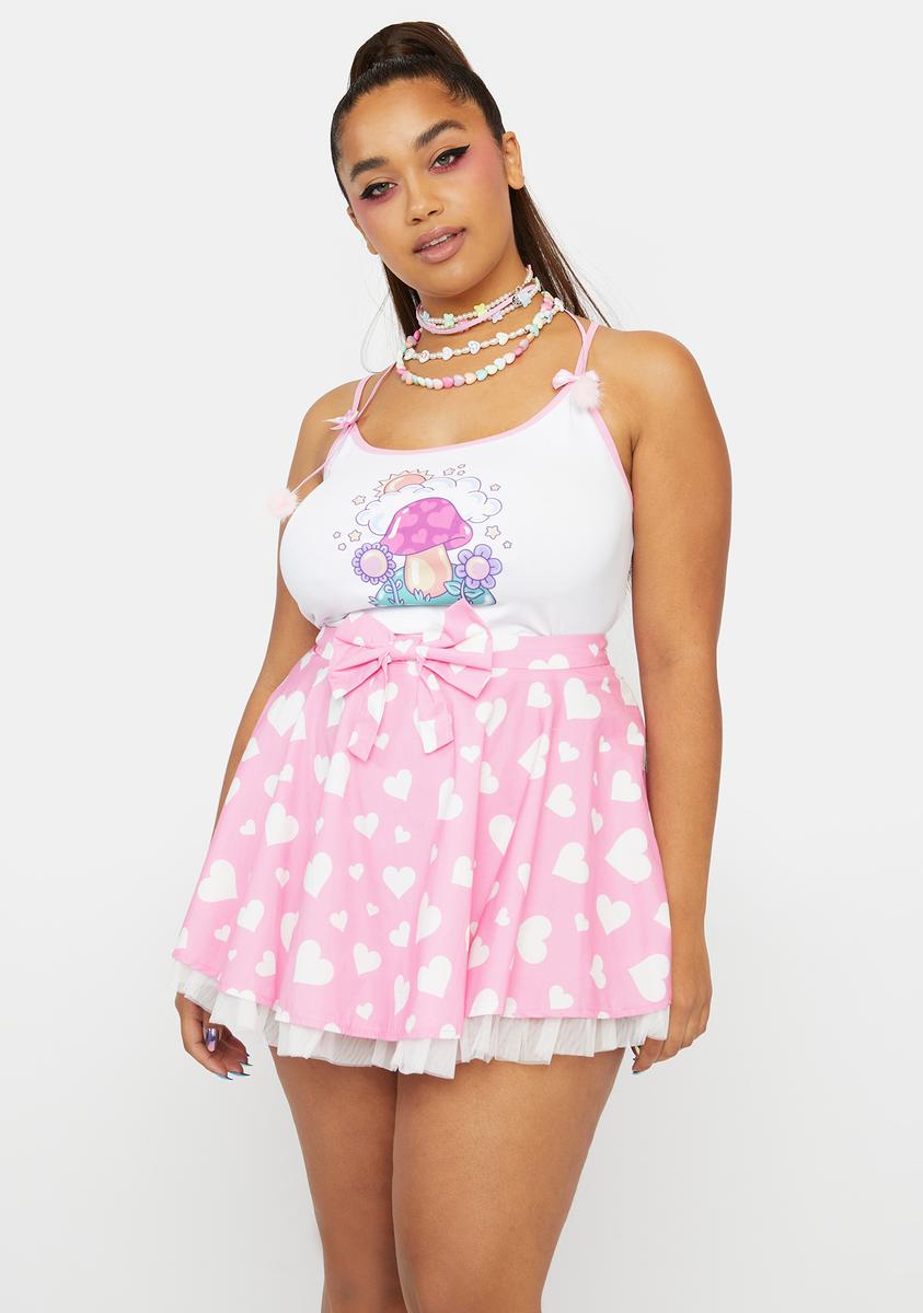 Plus Size Sugar Thrillz Heart Print Mini Circle Skirt - Pink/White ...