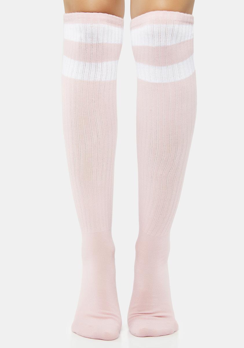 MeMoi Double Striped Knee High Ribbed Socks - Pink – Dolls Kill