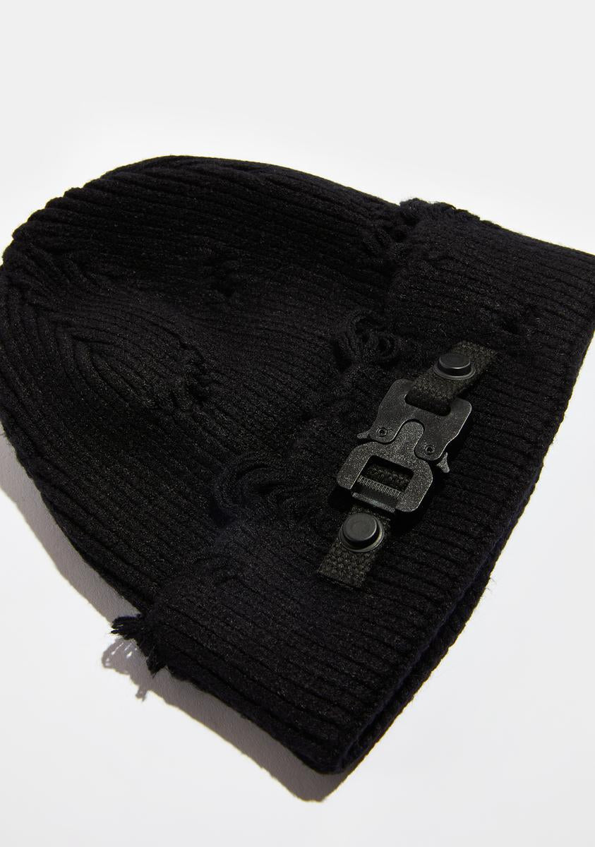 Distressed Knit Buckle Beanie - Black – Dolls Kill