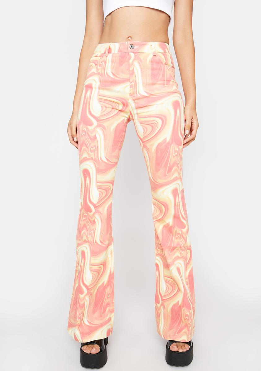 Edikted Ripple Print Flared Jeans - Multi – Dolls Kill