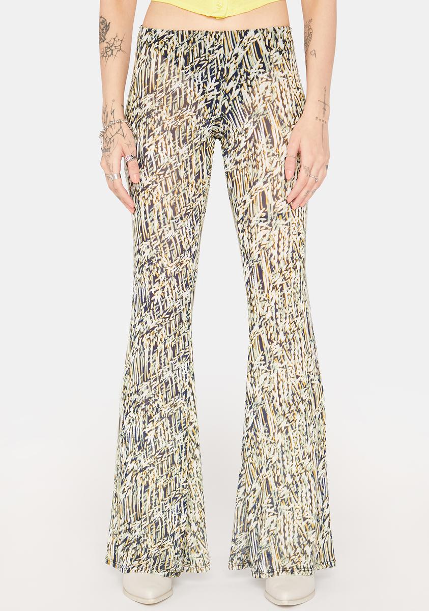 Abstract Print Low Waist Flares - Multi – Dolls Kill