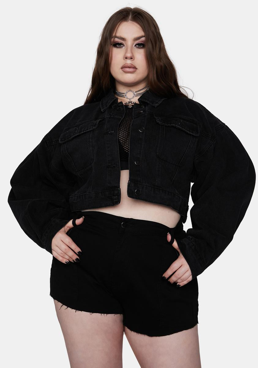 Plus Size Cropped Button Up Denim Jacket - Black – Dolls Kill