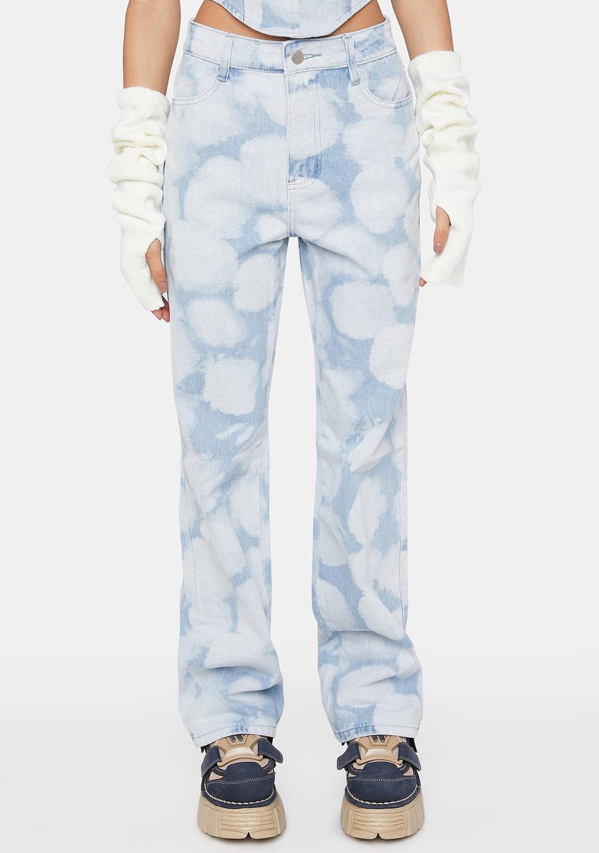 Washed Denim Effect Wide Leg Pants - Blue – Dolls Kill