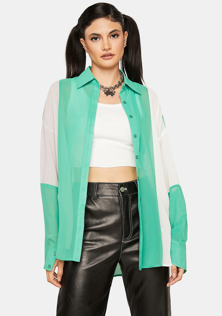 Color Block Sheer Blouse - Green – Dolls Kill