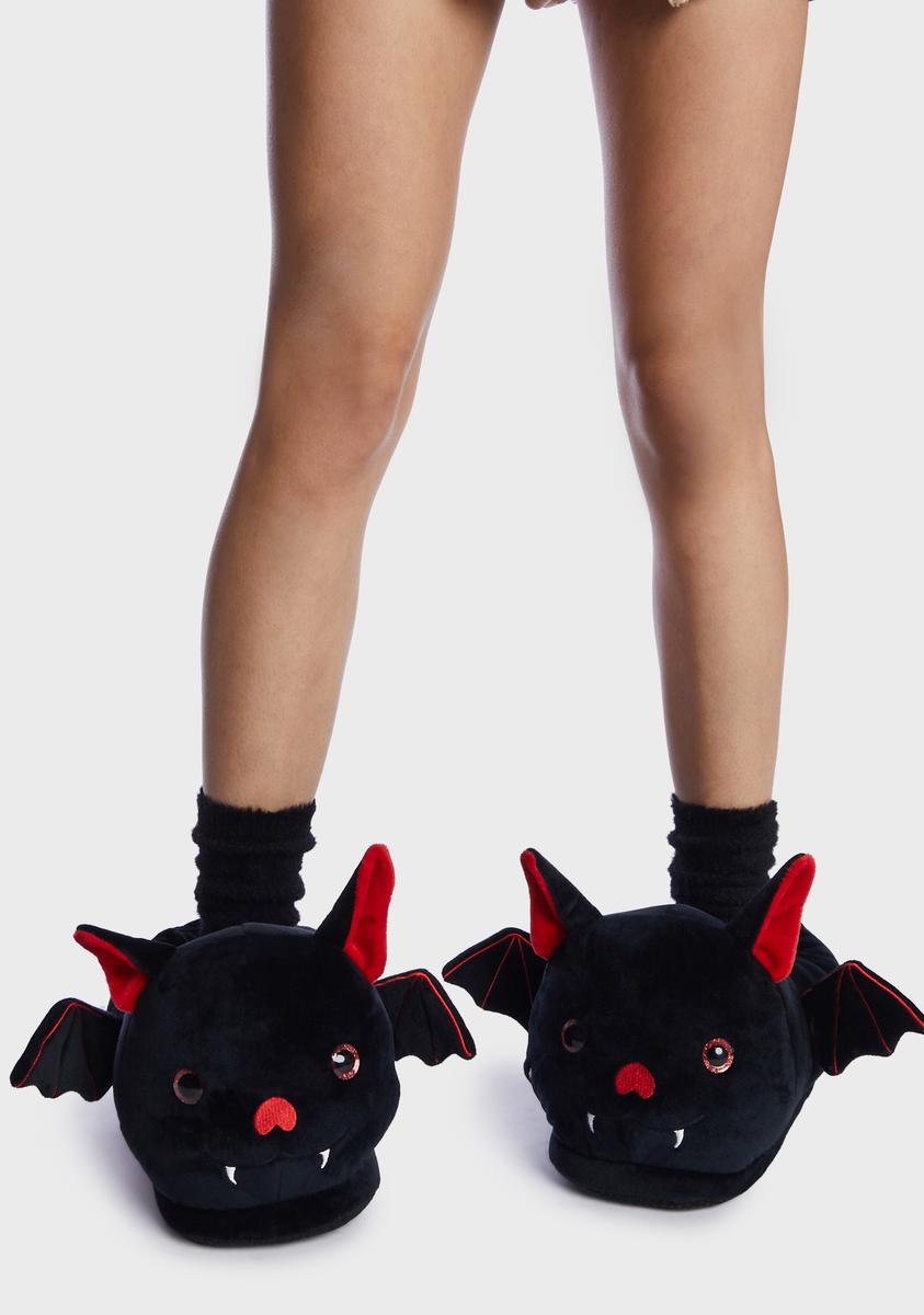 Bat Plush Slippers - Black/Red – Dolls Kill