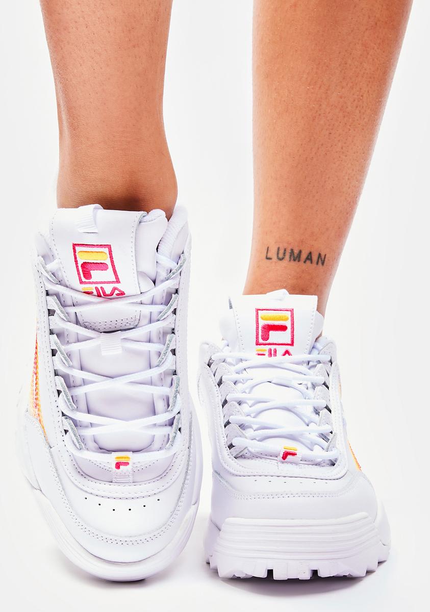 Fila Chunky Platform Sneakers - White/Pink – Dolls Kill