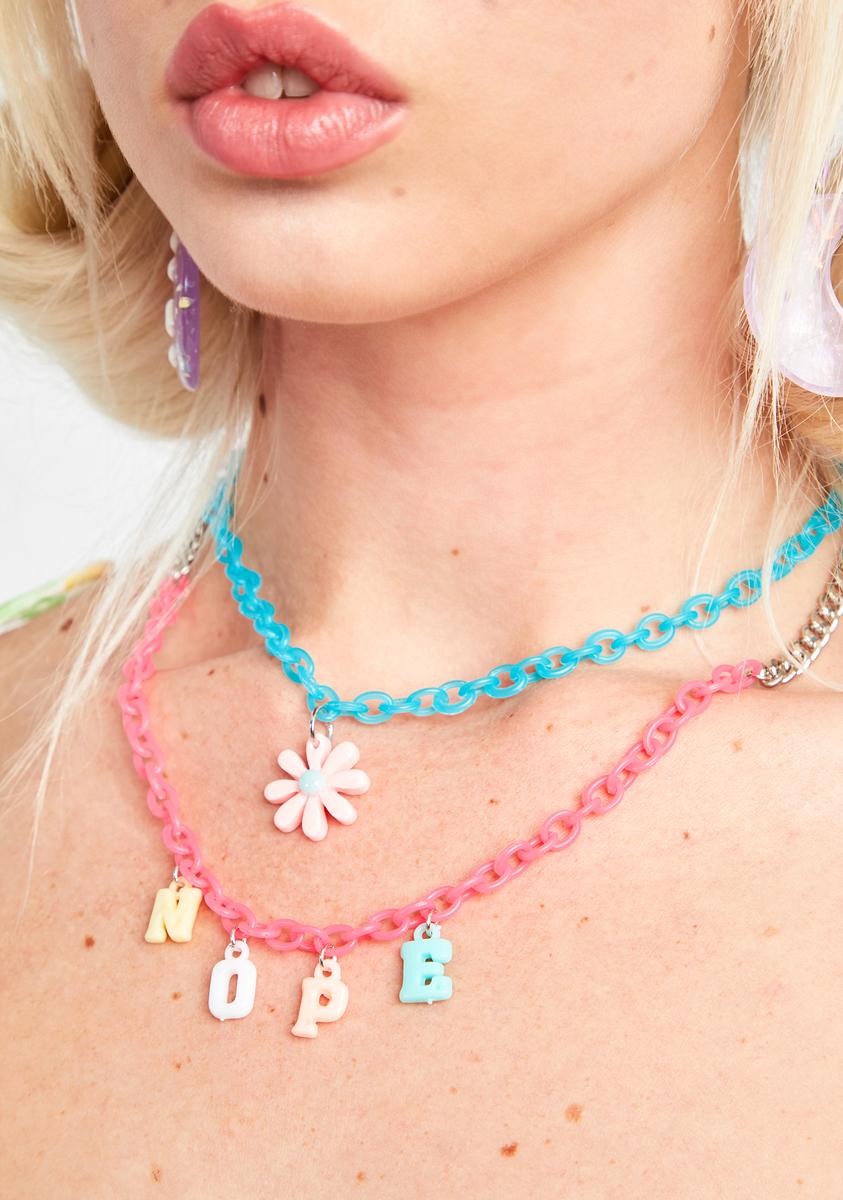 Chain Link Flower Nope Necklace - Blue/Pink – Dolls Kill