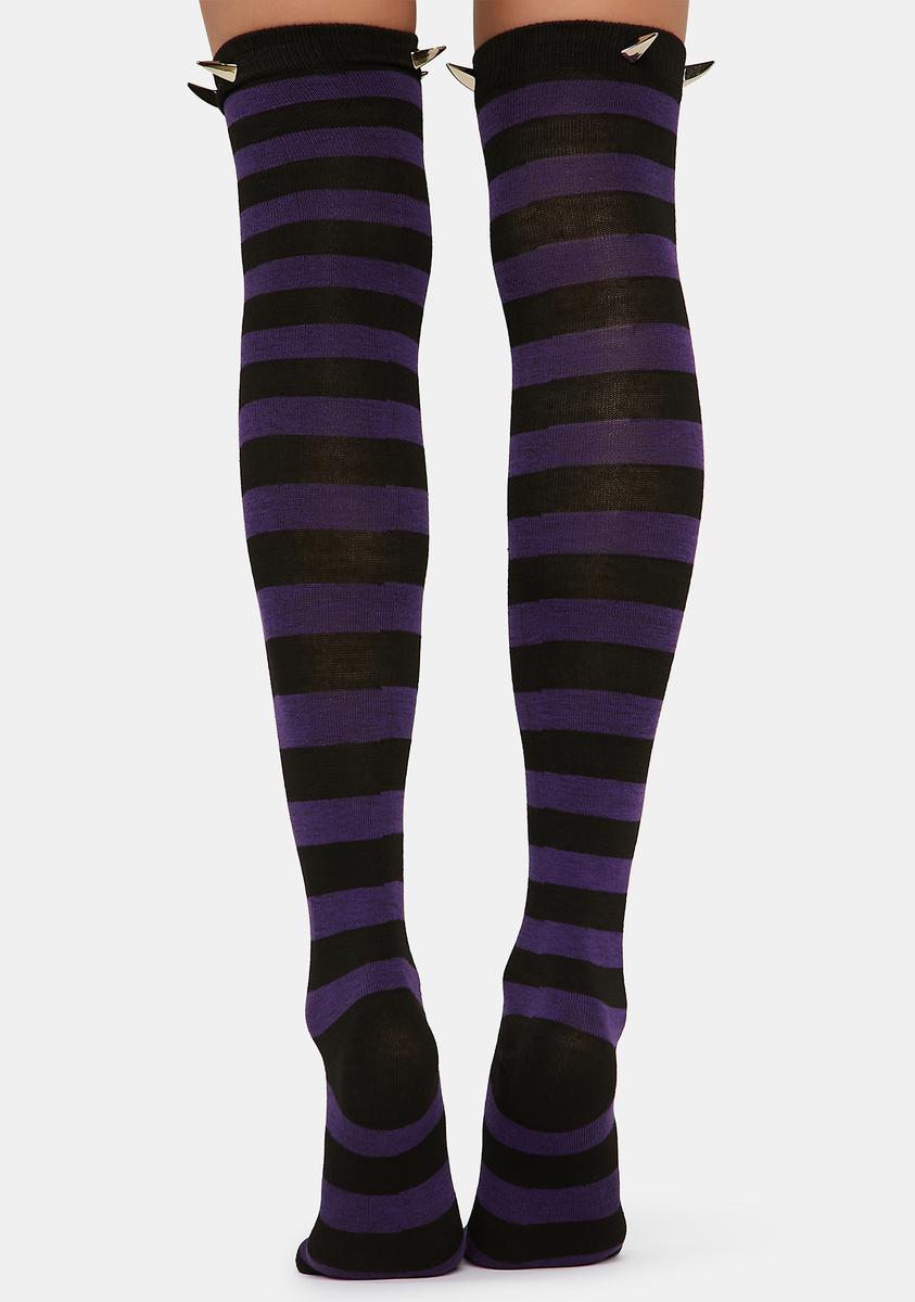 Striped Spiked Thigh High Socks - Purple – Dolls Kill
