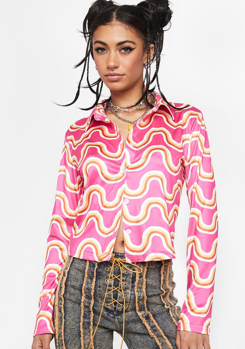 Abstract Print Long Sleeve Blouse - Pink – Dolls Kill