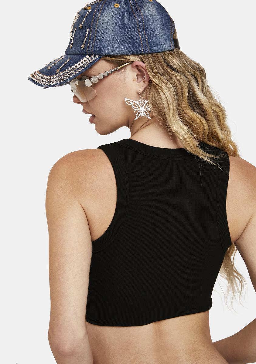 Button Up Cropped Tank Top - Black – Dolls Kill