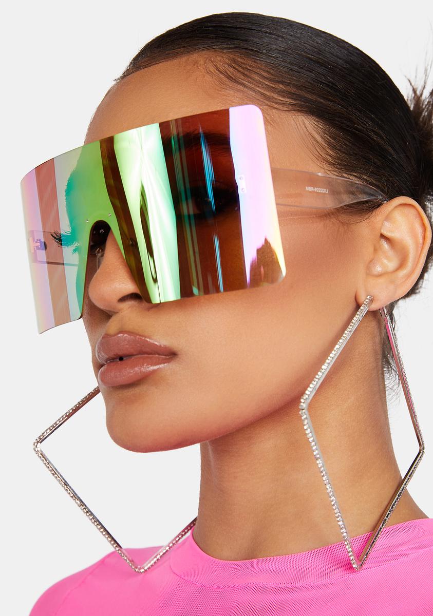 Women's Sunglasses Oversized Diamond Square Flat Top Pink
