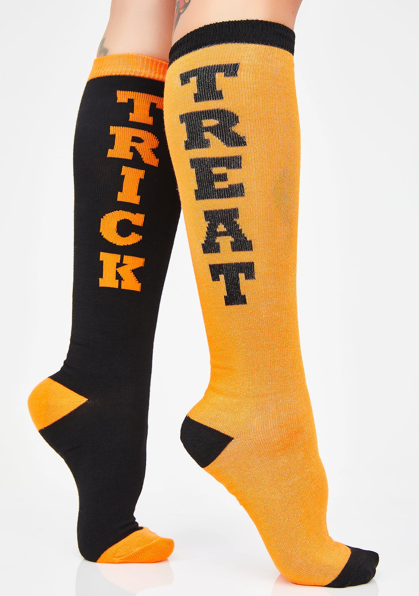 Black Orange Trick Treat Knee High Socks – Dolls Kill