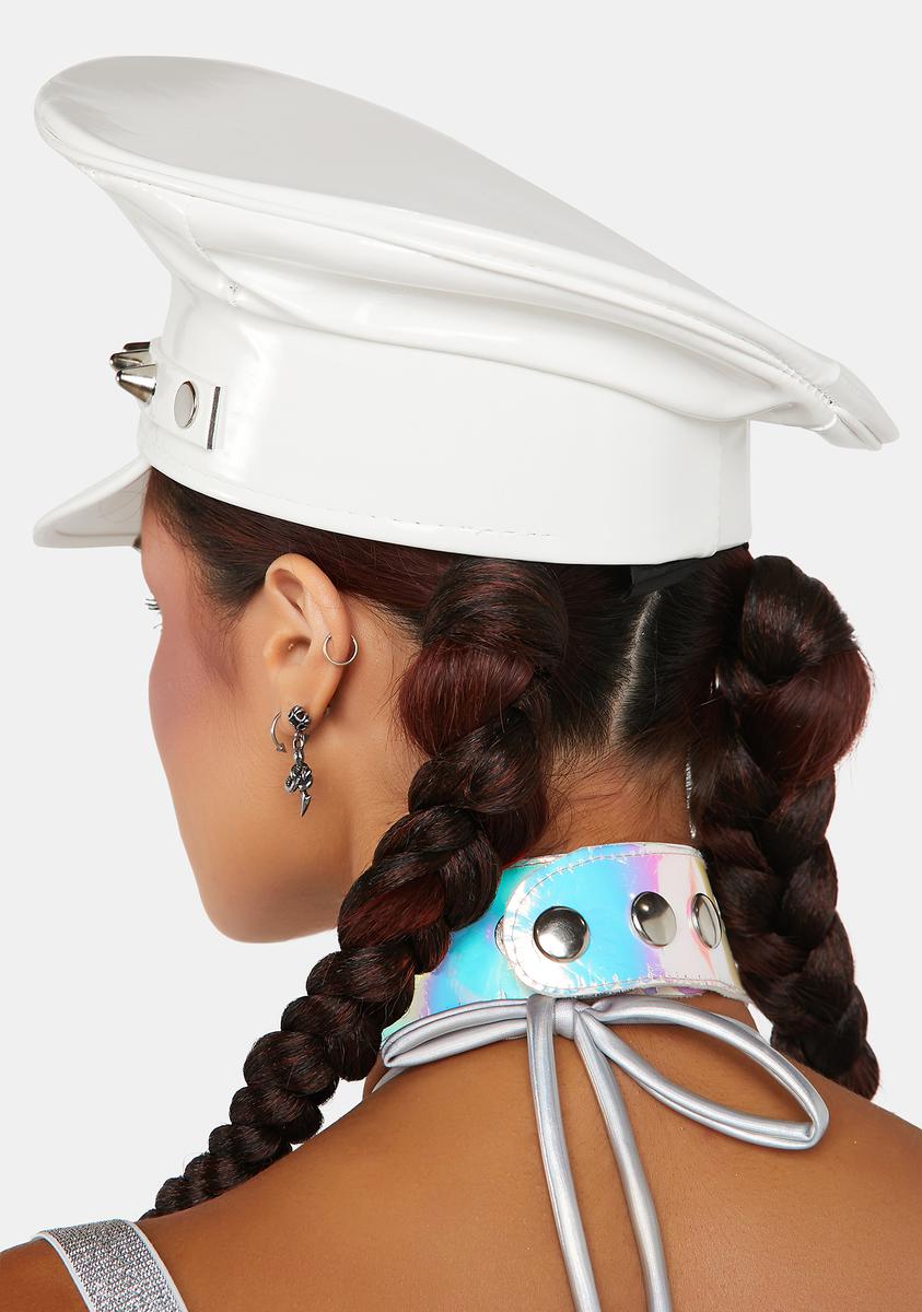 Funk Plus Spiked Patent Captain Hat - White/Silver#N##N# – Dolls Kill