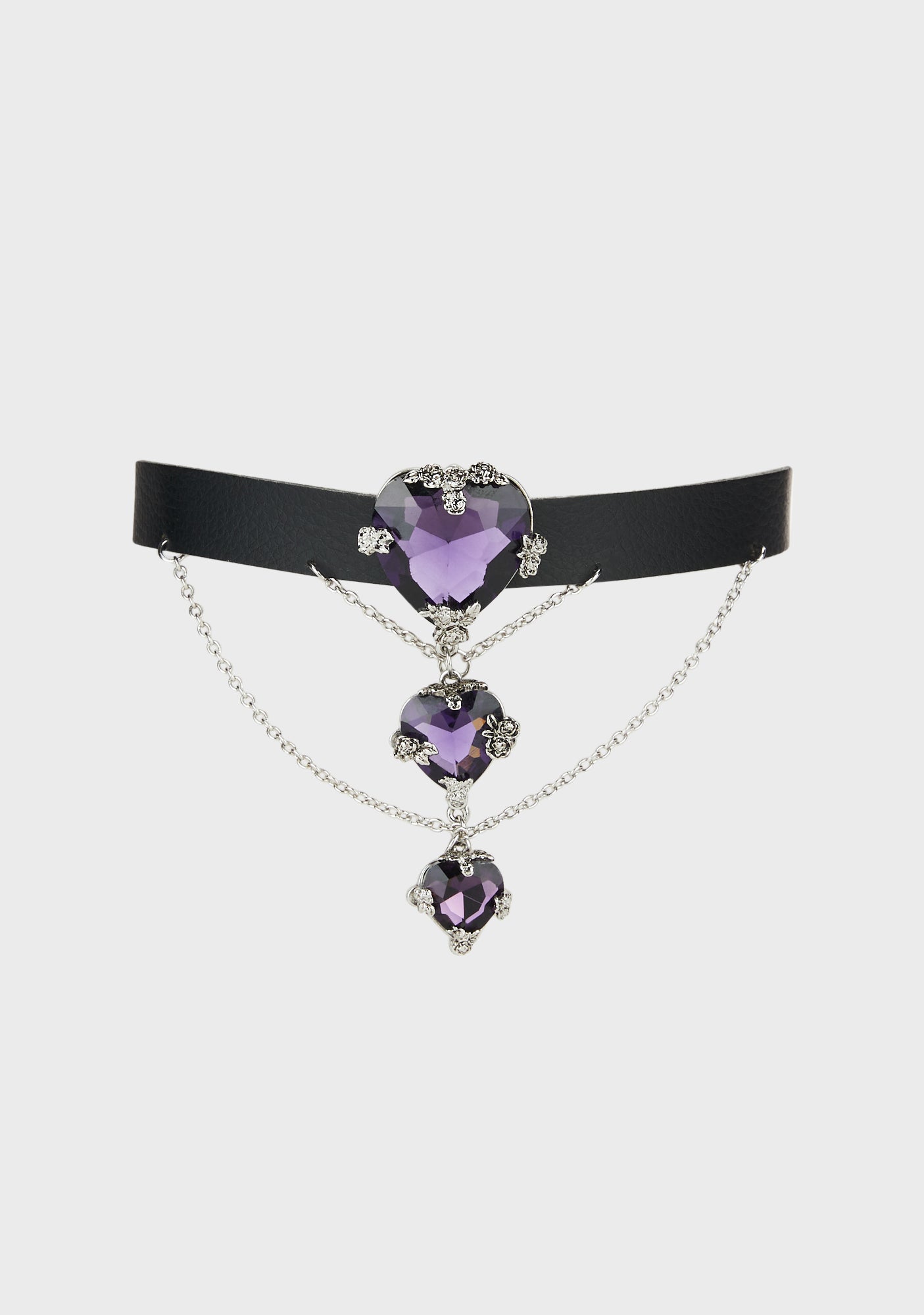 Jewel Heart Charm Velvet Choker Necklace - Black/Purple – Dolls Kill
