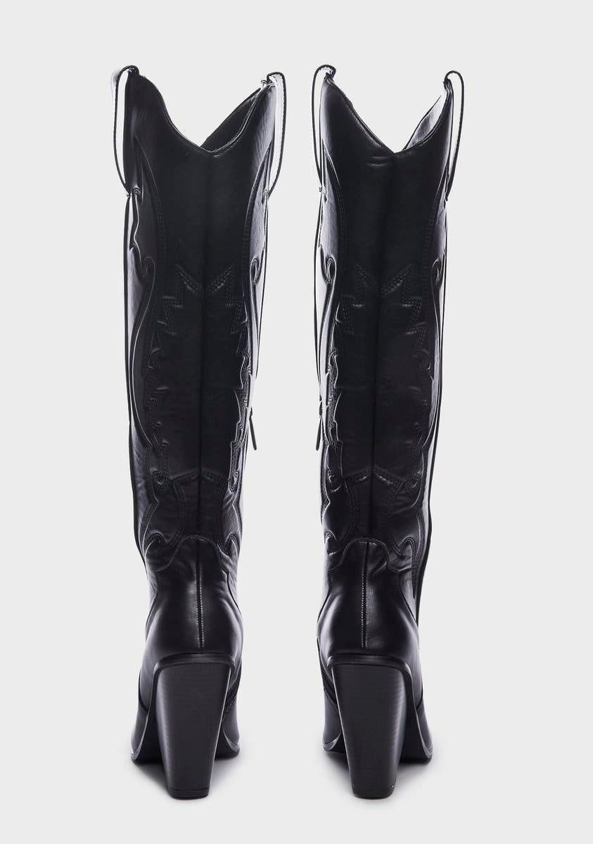 Vegan Leather Stitched Zip Up Cowboy Boots - Black – Dolls Kill