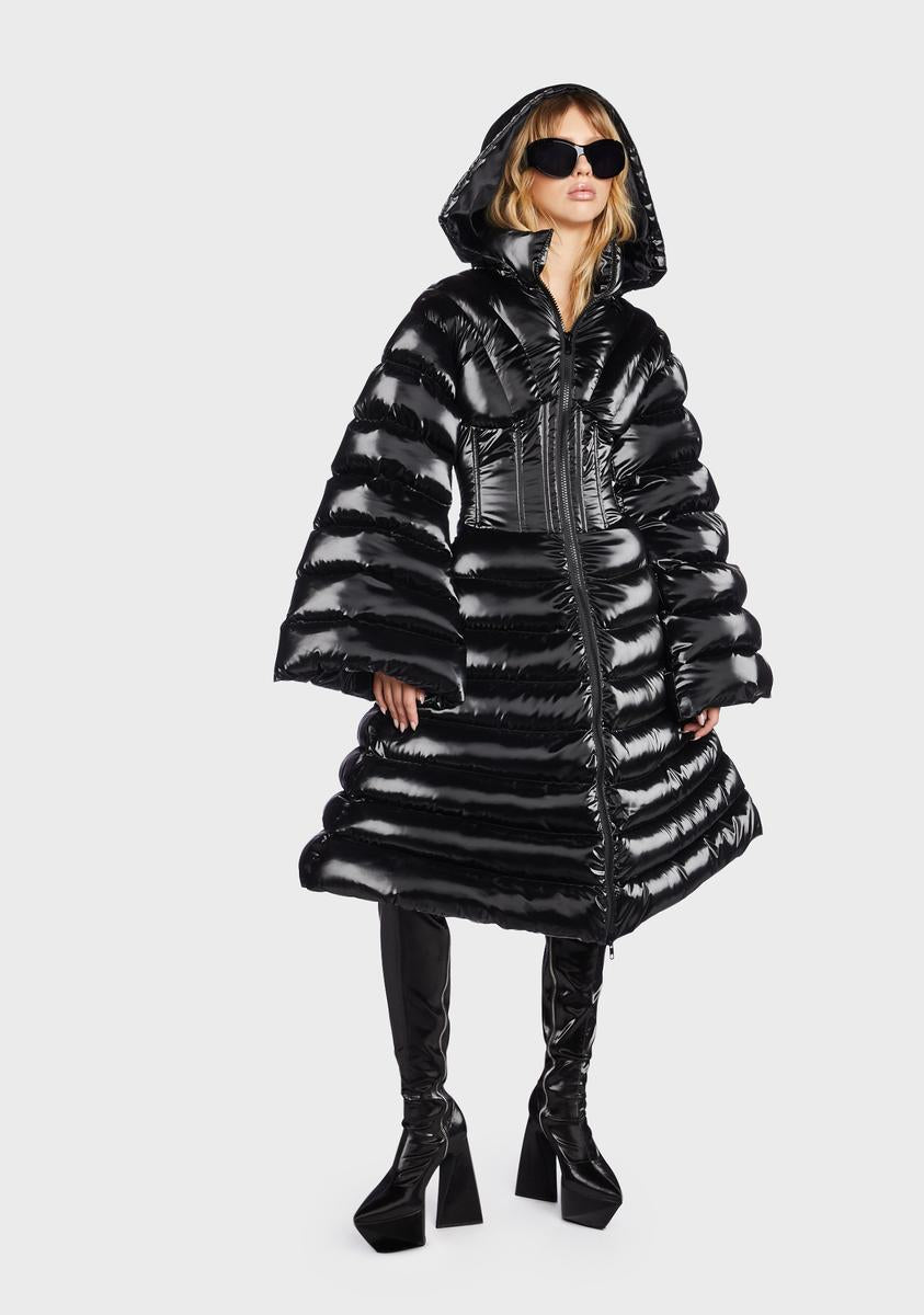 Poster Grl PVC Quilted Puffer Coat - Black – Dolls Kill