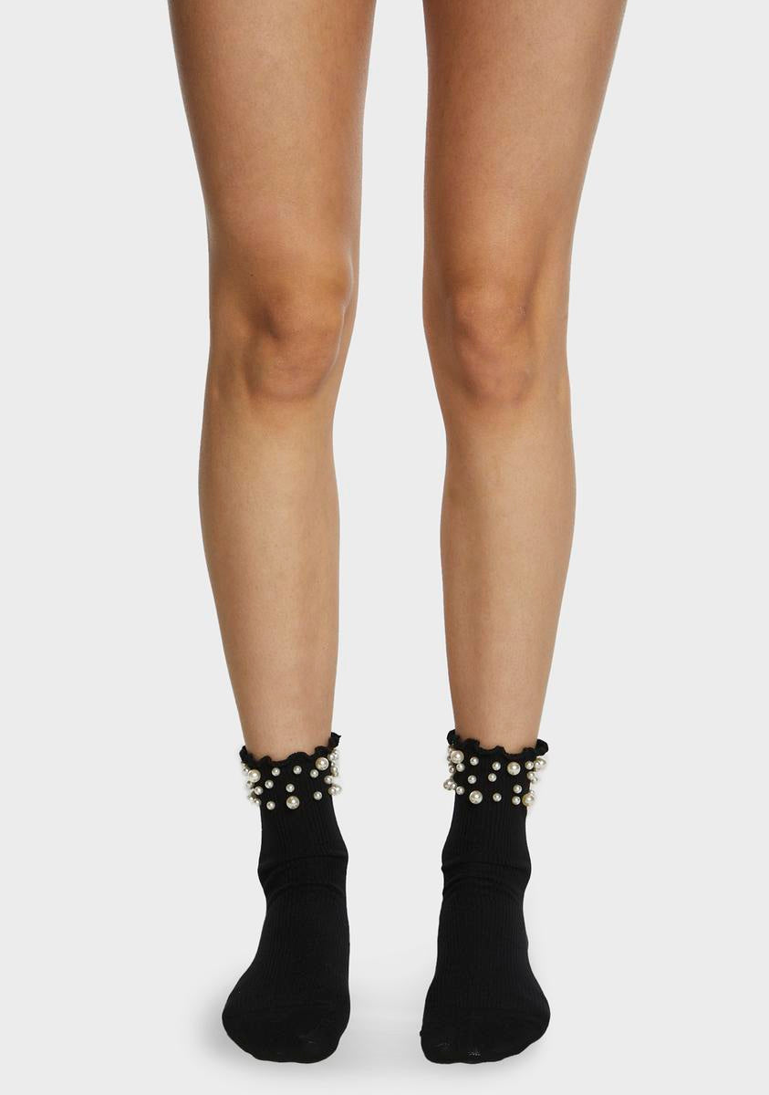 Pearl Bead Ankle Socks - Black – Dolls Kill