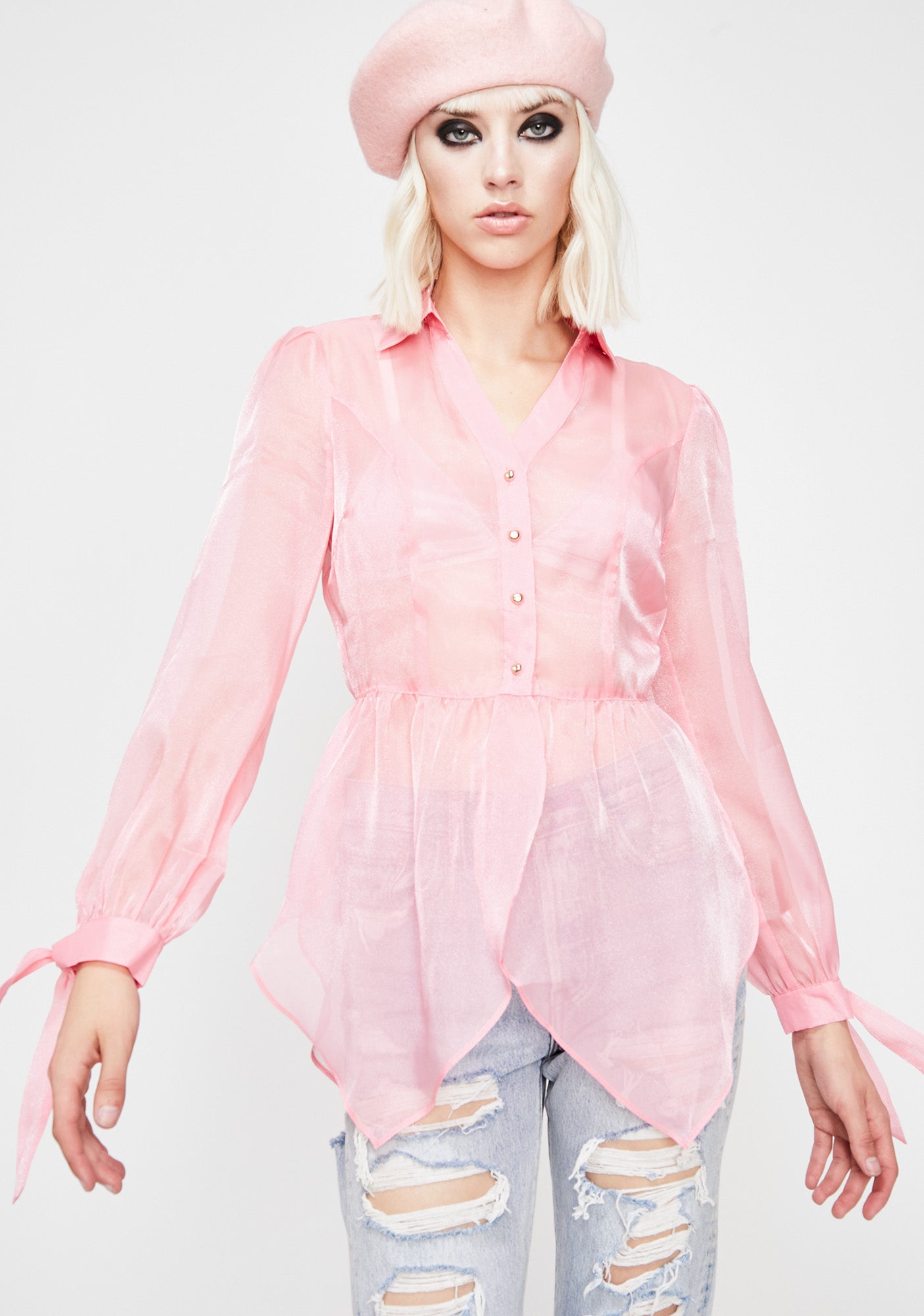 Button Down Blouse Collared Organza – Dolls Kill