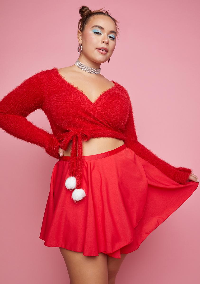 Plus Size Sugar Thrillz Chiffon Wrap Mini Skirt Red Dolls Kill