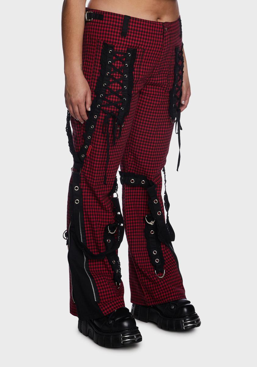 Tripp NYC Plus Size Curve Gingham Strappy Twill Pants - Red/Black ...