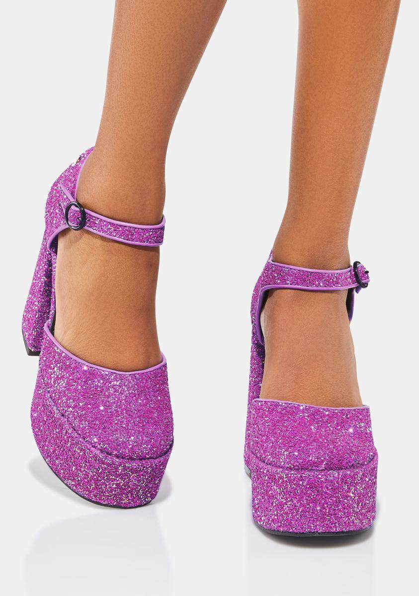 Shellys London Rage Pink Glitter Platform Heels – Dolls Kill