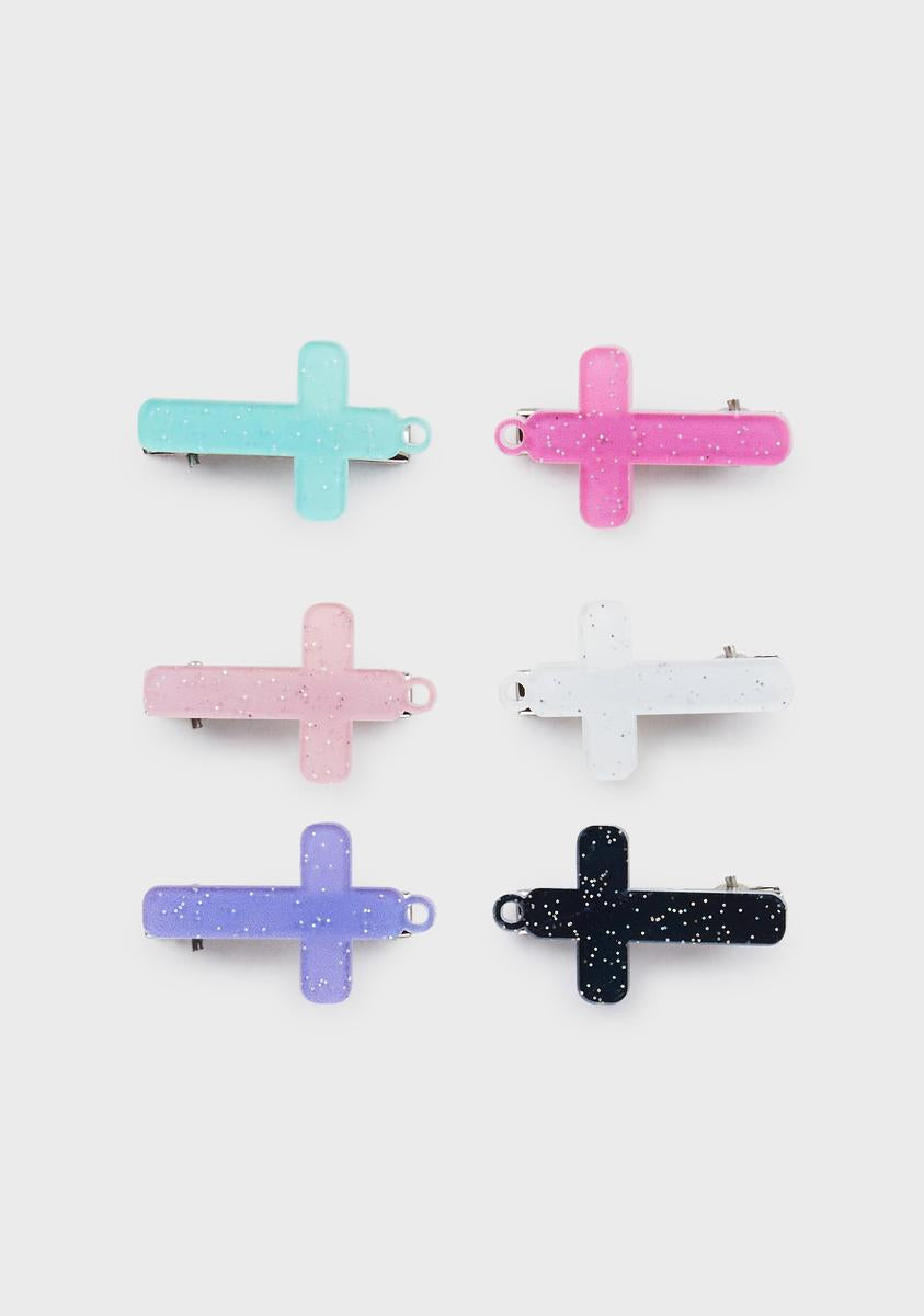 Glitter Cross Shaped Hair Clips Pack - Multi – Dolls Kill