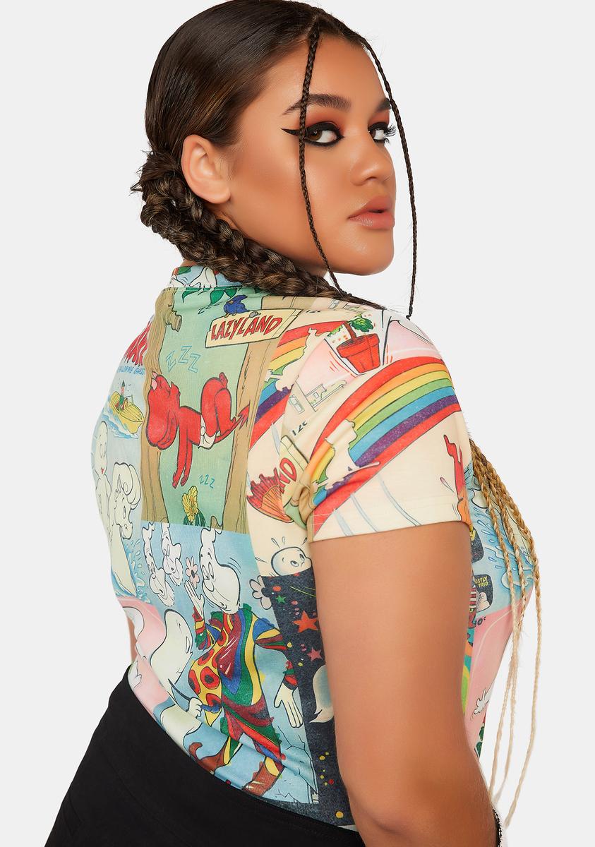 Dolls Kill x Hot Stuff Plus Size Casper Comic Book Graphic Baby Tee - Multi