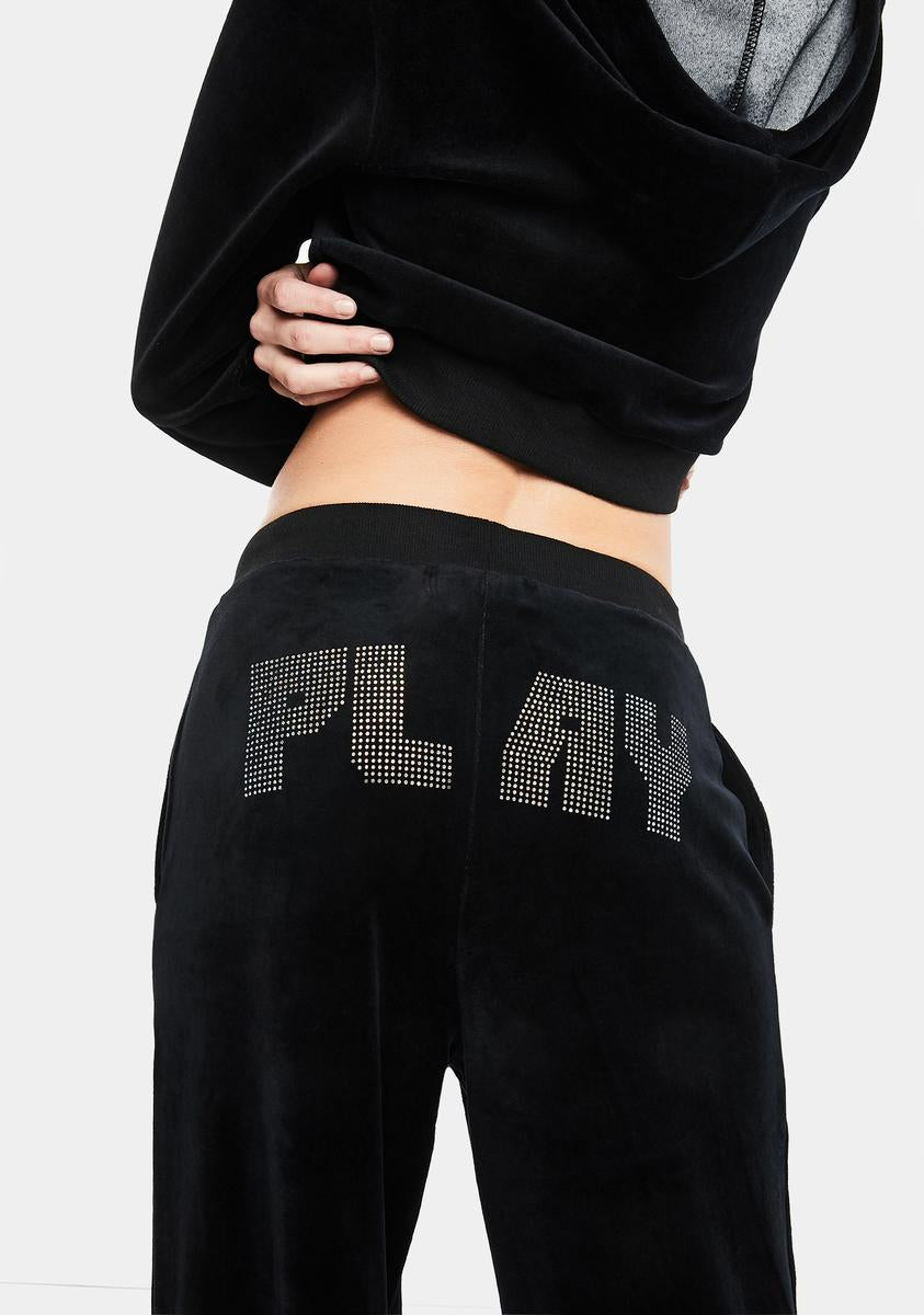 Club Exx Play Rhinestone Velour Tracksuit Pants - Black – Dolls Kill