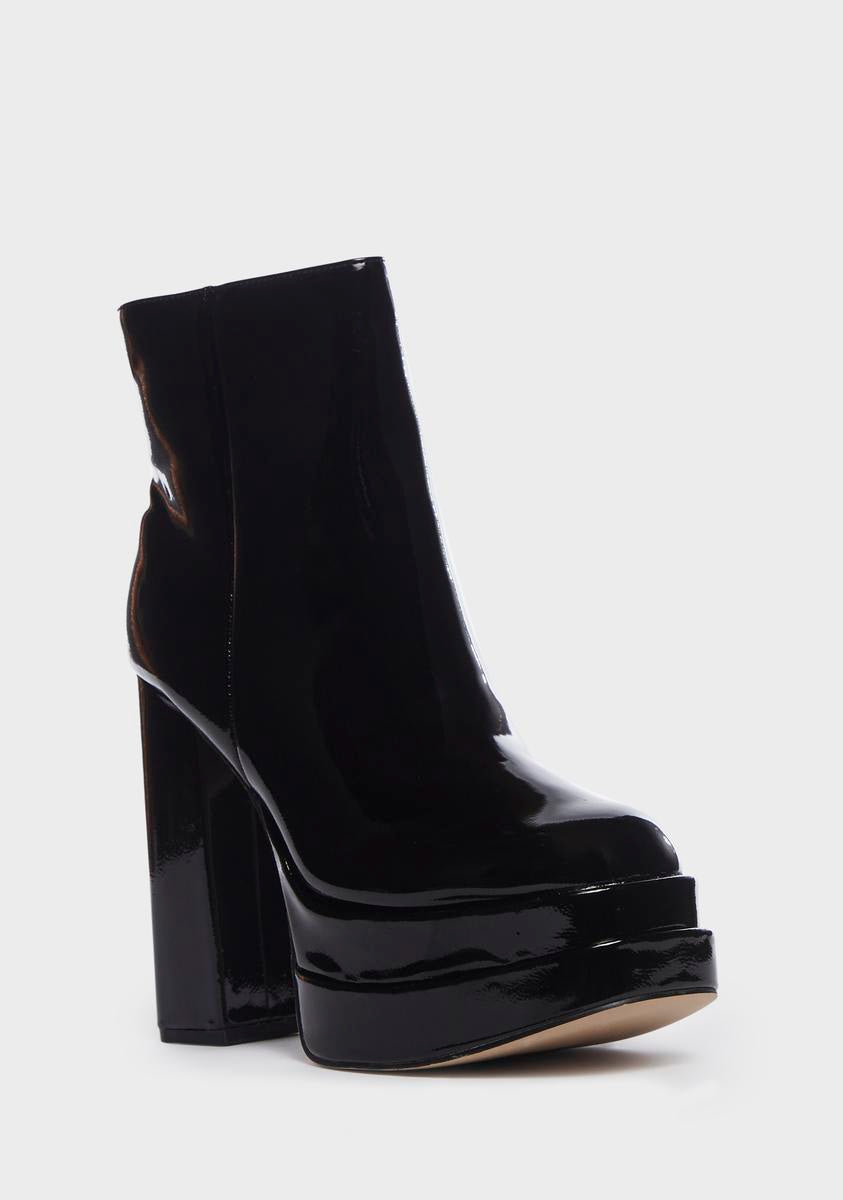 Vegan Leather Patent Double Stacked Platform Boots - Black – Dolls Kill