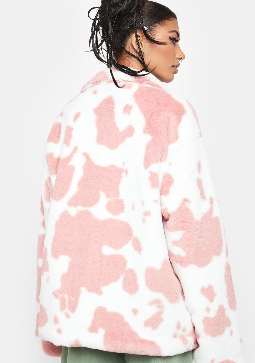Fuzzy Cow Print Oversized Jacket - Pink/White – Dolls Kill