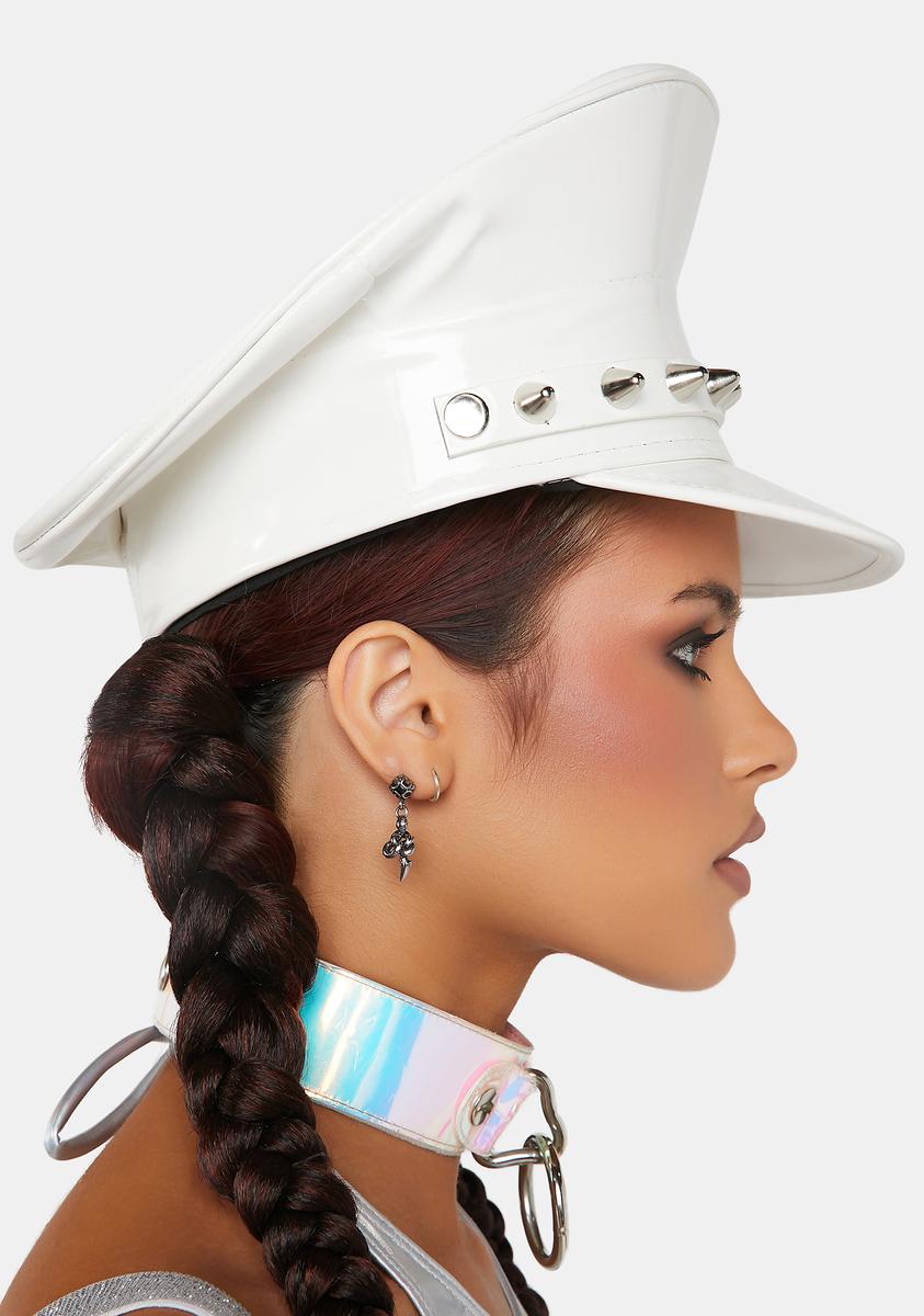 Funk Plus Spiked Patent Captain Hat - White/Silver – Dolls Kill