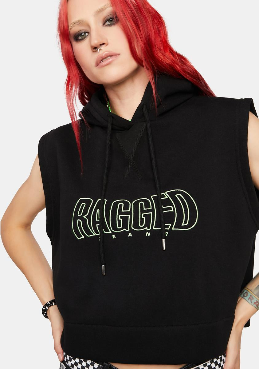 The Ragged Priest Logo Sleeveless Crop Hoodie - Black – Dolls Kill