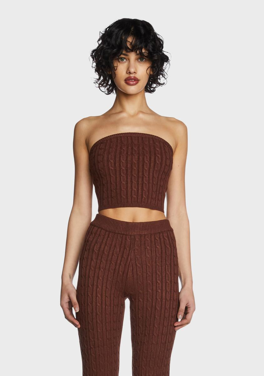 Pretty Garbage Cable Knit Tube Top - Brown – Dolls Kill