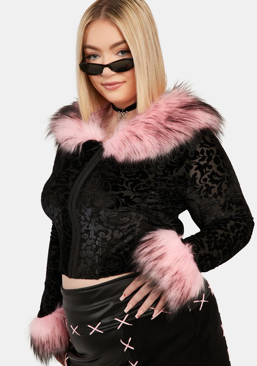 Plus Size Delia's Velvet Jacquard Print Faux Fur Long Sleeve Corset Top ...
