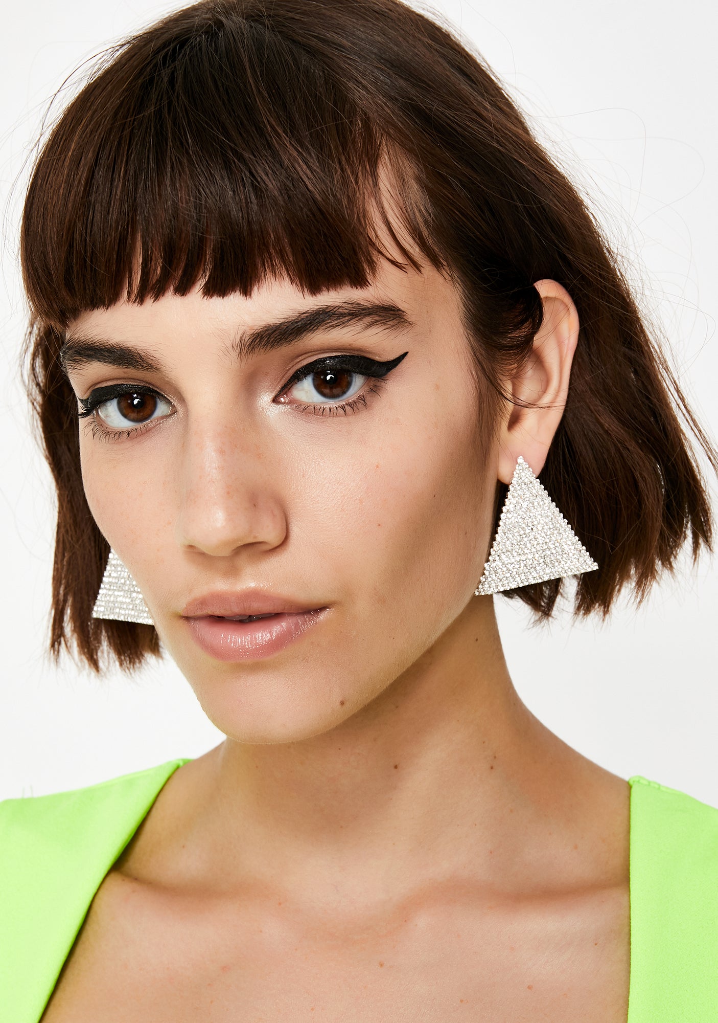 Triangle Rhinestone Earrings – Dolls Kill