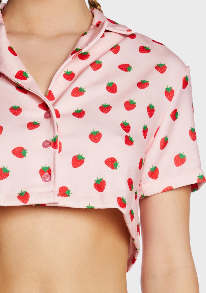 O Mighty Strawberry Crop Shirt - Pink – Dolls Kill