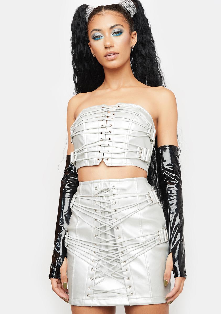 Lace Up Tube Top - Silver – Dolls Kill