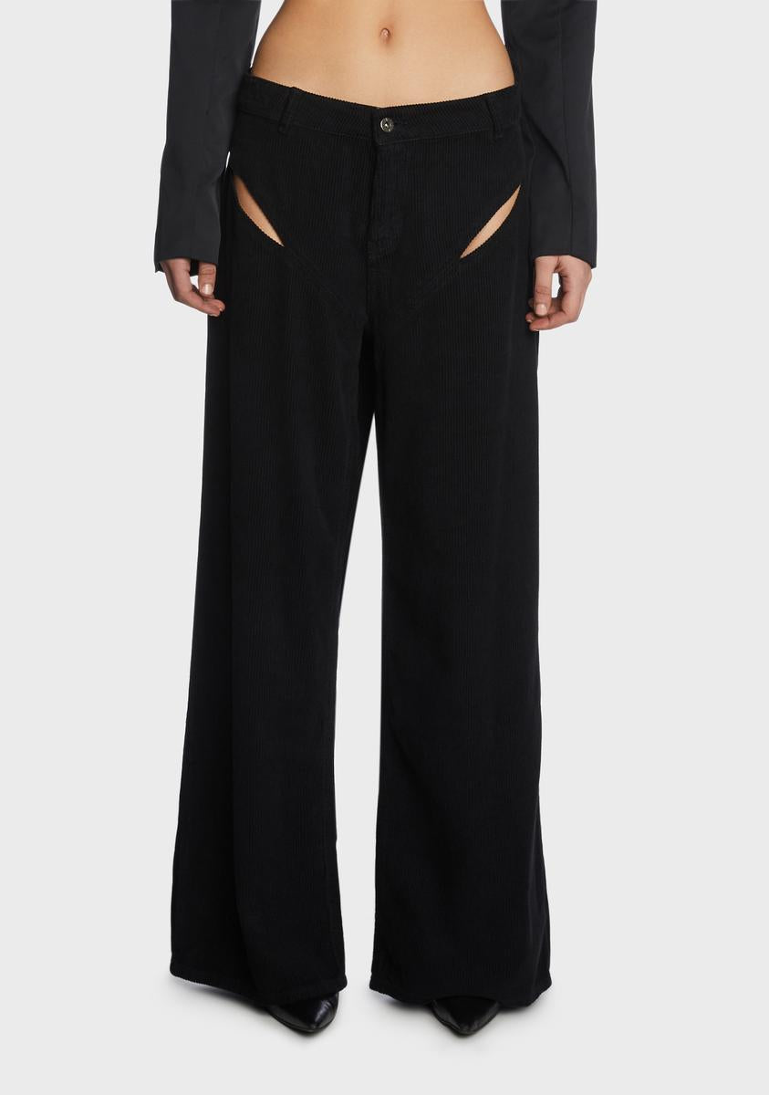 The Ragged Priest Cutout Corduroy Wide Leg Pants - Black – Dolls Kill