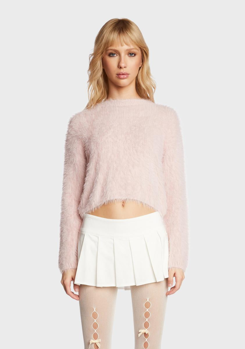 Fuzzy Knit Cropped Sweater - Pink – Dolls Kill