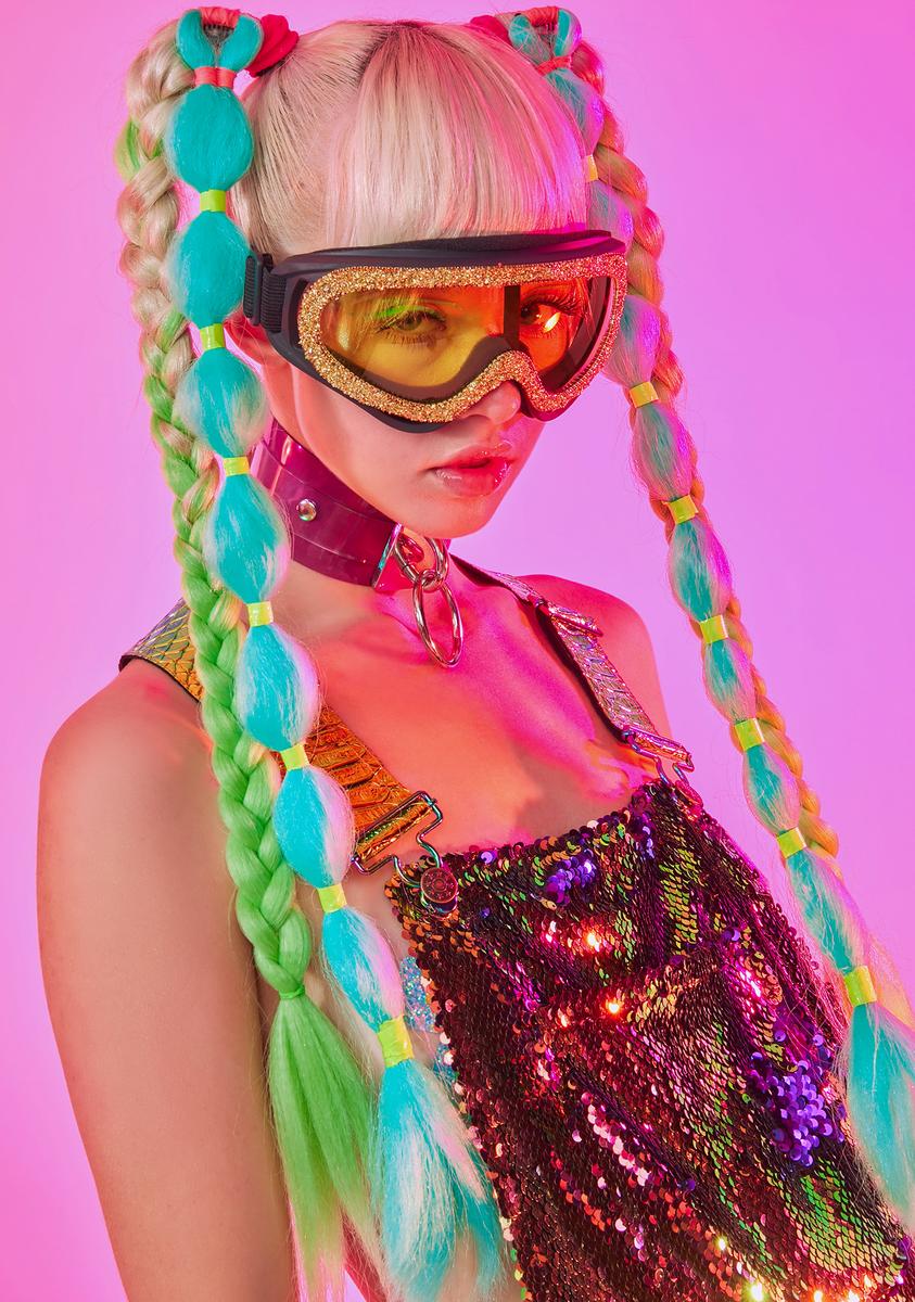 Rhinestone Embellished Goggles - Yellow/Clear – Dolls Kill