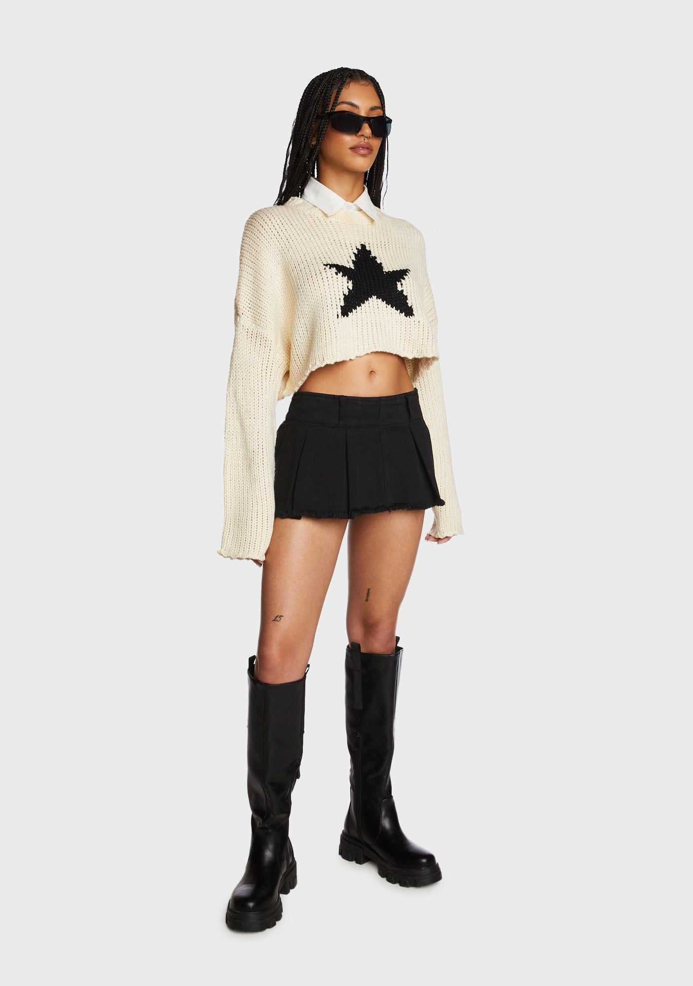 Edikted Cropped Knit Star Sweater - Cream – Dolls Kill