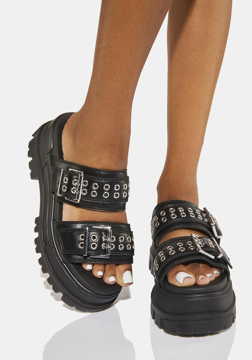 Buffalo Double Grommet Buckle Platform Sandals - Black – Dolls Kill