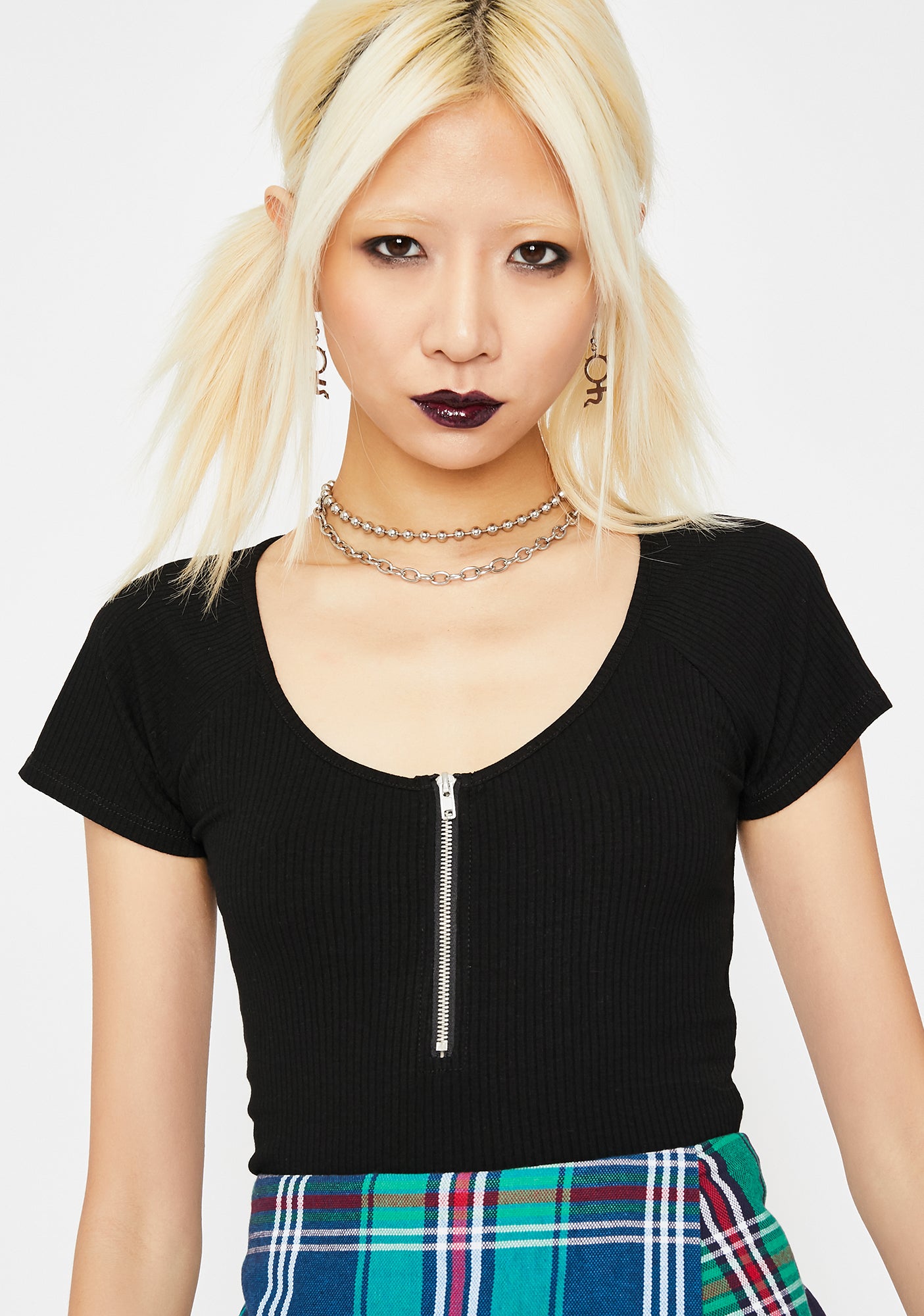 Black Half Zip Scoop Neck Crop Top – Dolls Kill