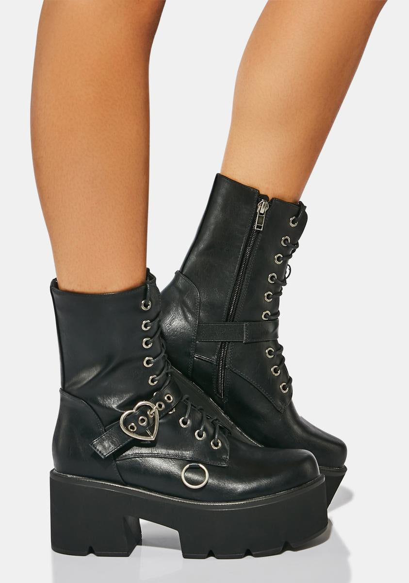 Lamoda Vegan Leather Heart O Ring Platform Boots – Dolls Kill