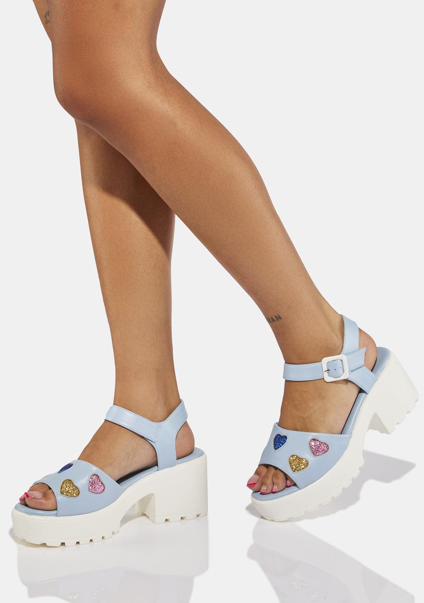 Koi Footwear Sticky Sweet Heart Sandals - Blue – Dolls Kill