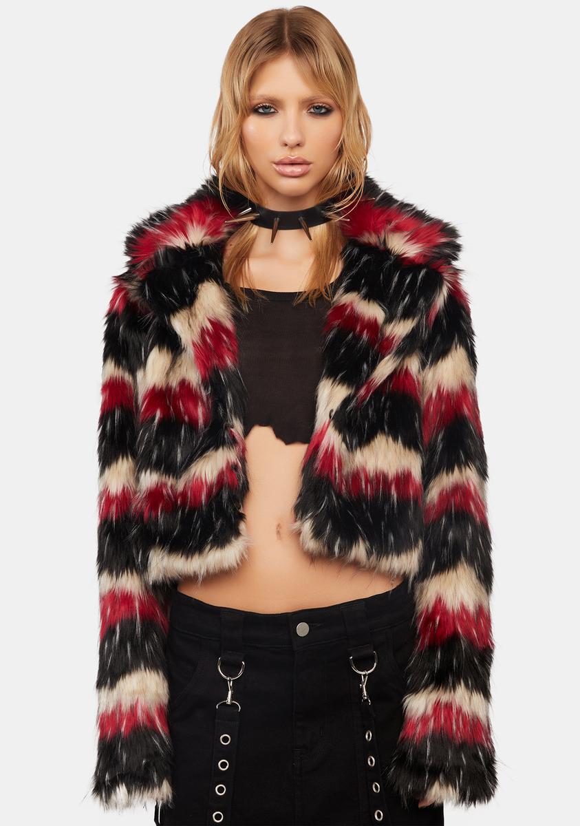 Current Mood Faux Fur Striped Cropped Jacket – Dolls Kill